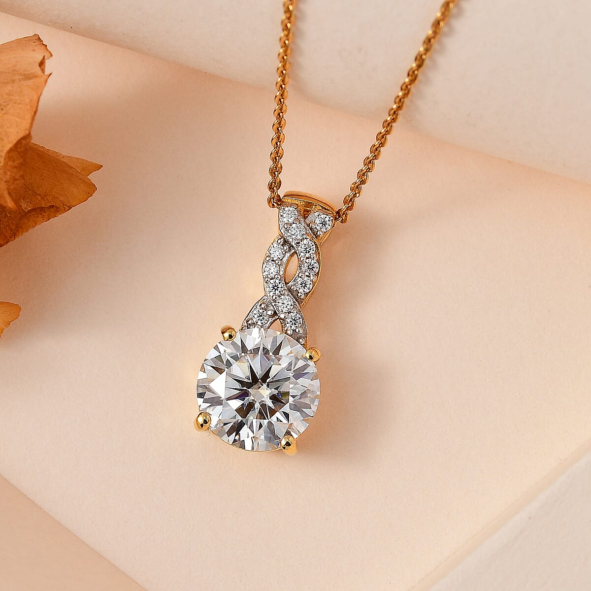 Buy Moissanite Pendant Necklace 20 Inches in Vermeil Yellow Gold Over ...