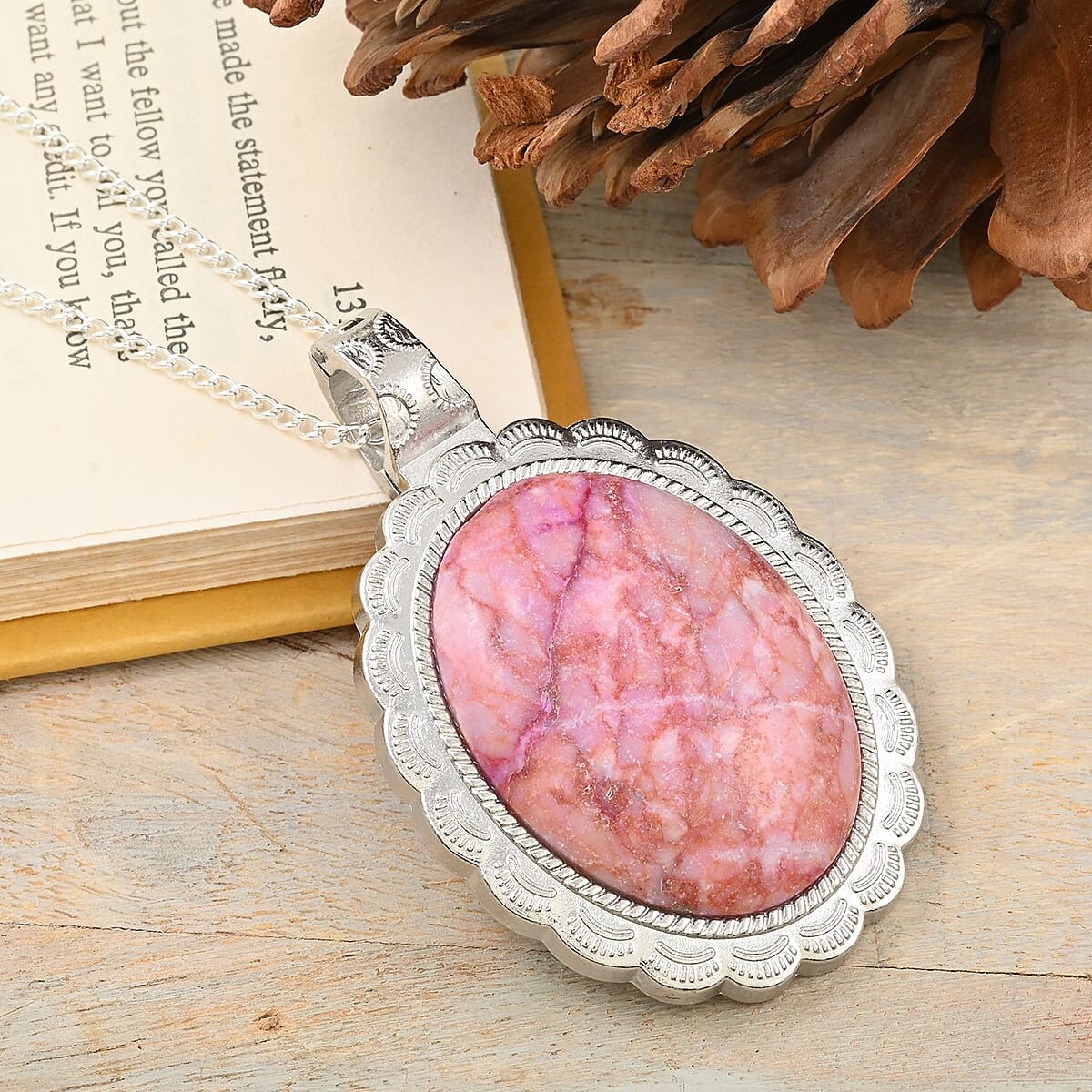 Buy Pink Matrix Jasper Oval Magnetic Pendant Necklace 18 Inches in ...