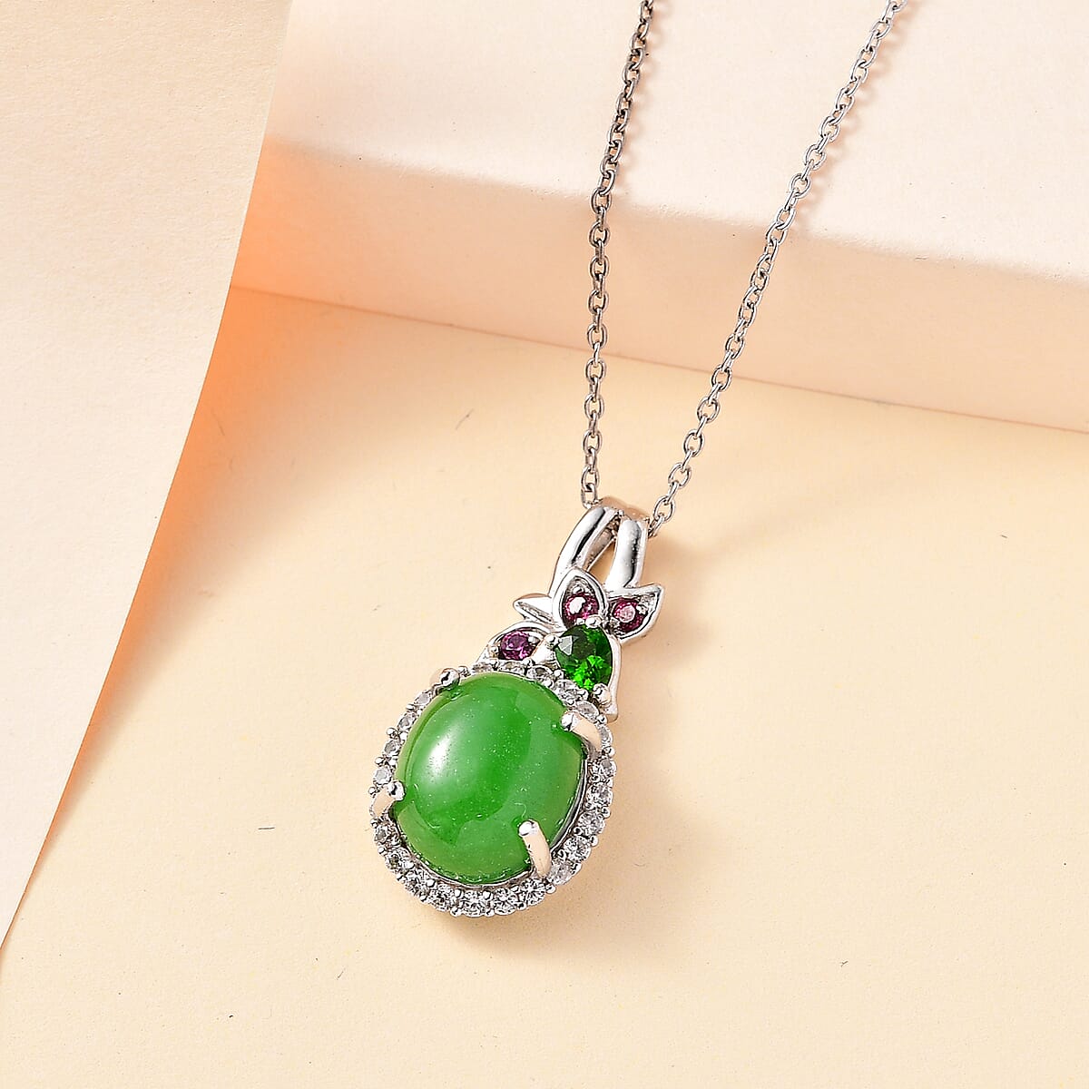 Buy Doorbuster TLV Green Jade, Multi Gemstone Halo Pendant Necklace (20 ...