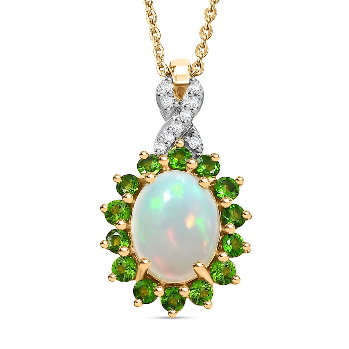 Premium Ethiopian Welo Opal and Multi Gemstone 1.75 CTW Sunburst Pendant Necklace in 18K Vermeil Yellow Gold Over Sterling Silver 20 Inches Shop LC