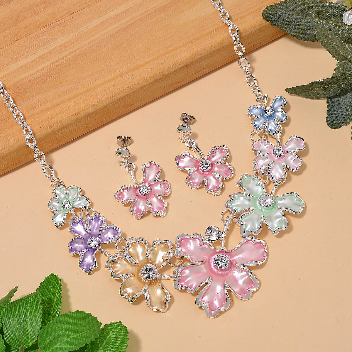 Buy Austrian Crystal and Multi Color Enameled Floral Necklace (20-22 Inches) and Earrings in ...
