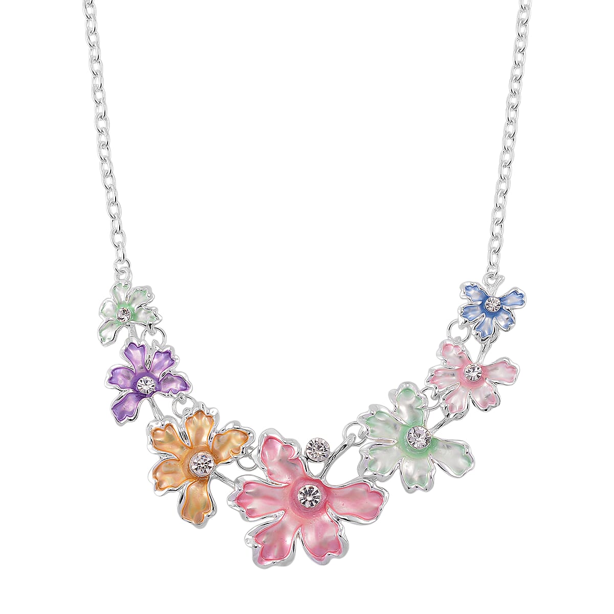 Buy Austrian Crystal and Multi Color Enameled Floral Necklace (20-22 Inches) and Earrings in ...