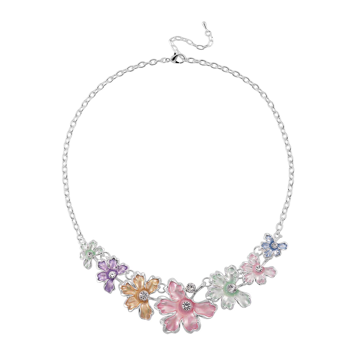Buy Austrian Crystal and Multi Color Enameled Floral Necklace (20-22 Inches) and Earrings in ...