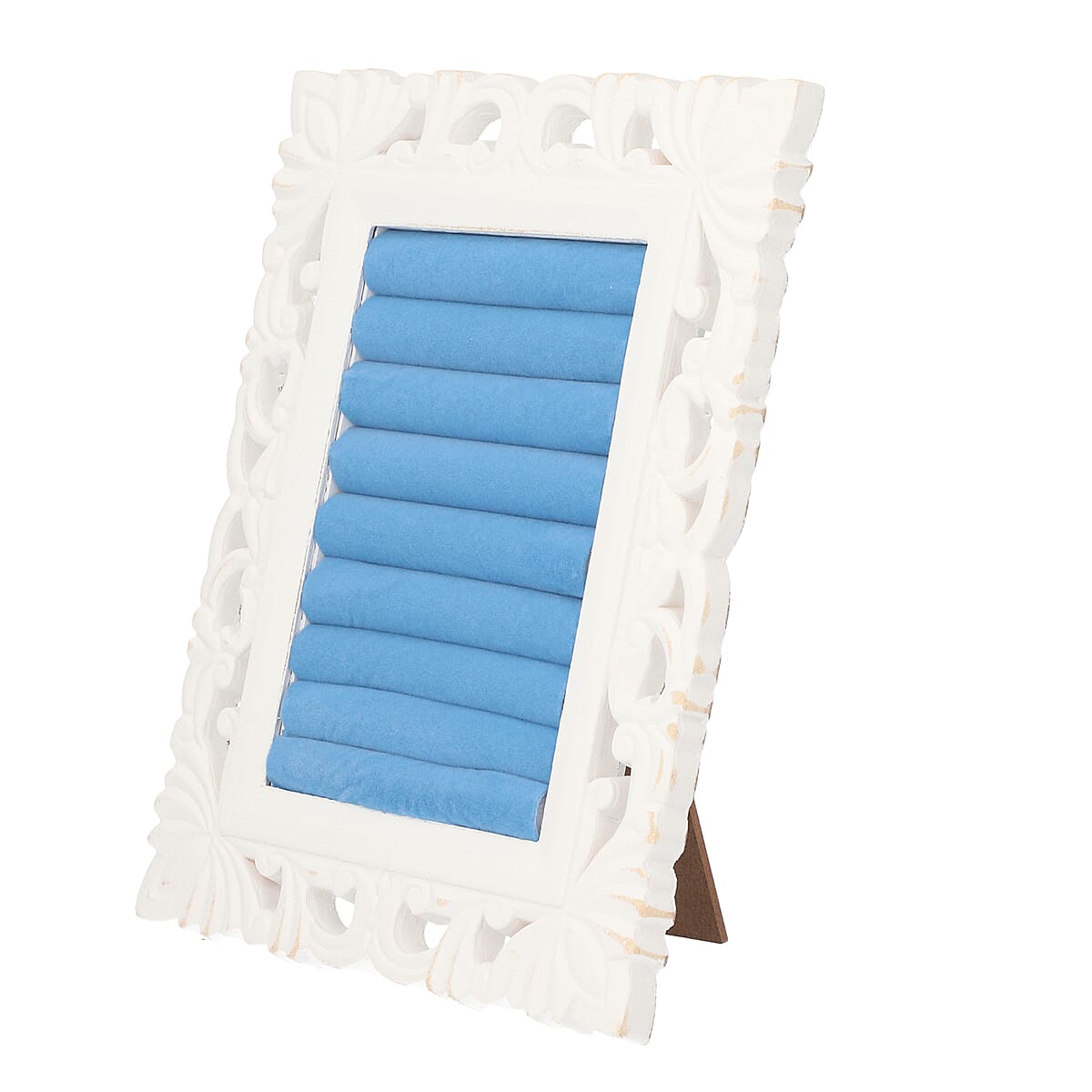 Buy Blue Velvet Antique Wooden Table Top Ring and Earrings Display ...