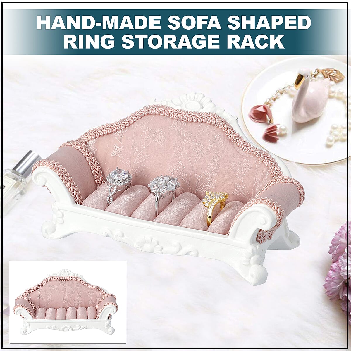 Buy Pink and White Hand-made Sofa Shaped Ring Storage Rack at ShopLC.