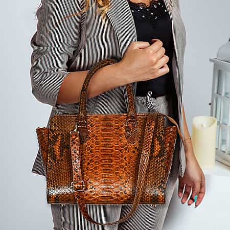 Buy The Pelle Python Skin Bag Collection Brown 100% Genuine Python ...