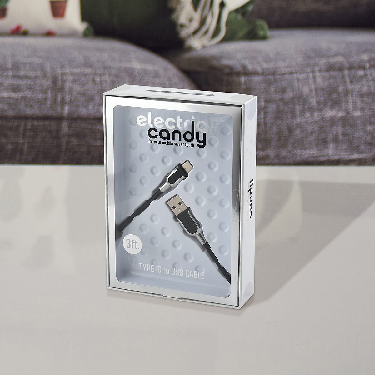 Buy Electric Candy 3 Ft Type C Cable in Black & Silver at ShopLC.