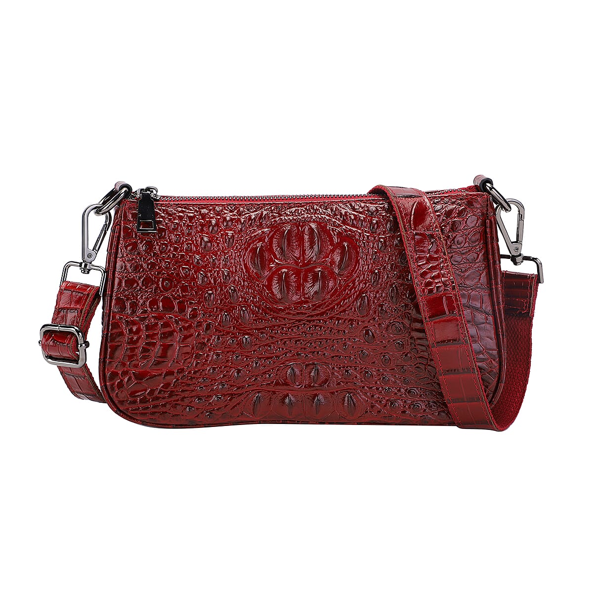 Buy Wine Red Crocodile Skin Pattern Genuine Leather Hobo Bag at ShopLC.