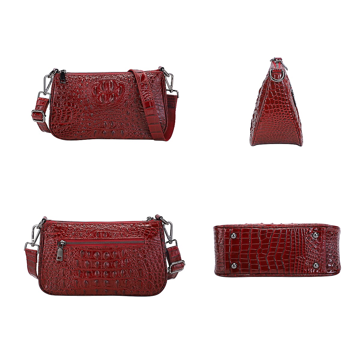 Buy Wine Red Crocodile Skin Pattern Genuine Leather Hobo Bag at ShopLC.