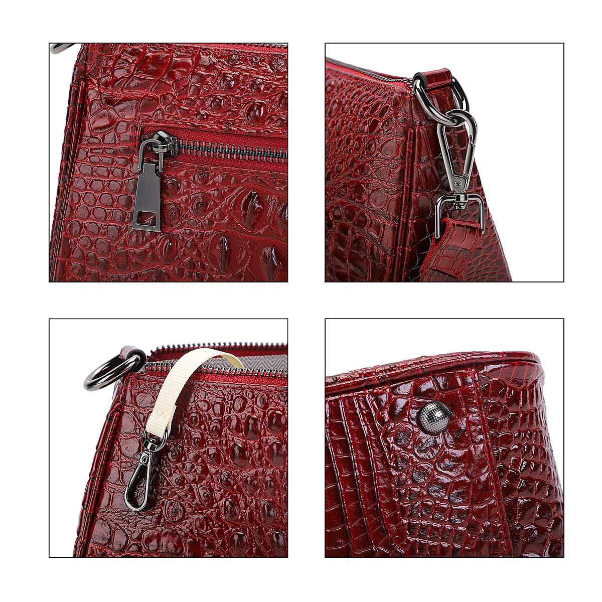Buy Wine Red Crocodile Skin Pattern Genuine Leather Hobo Bag at ShopLC.