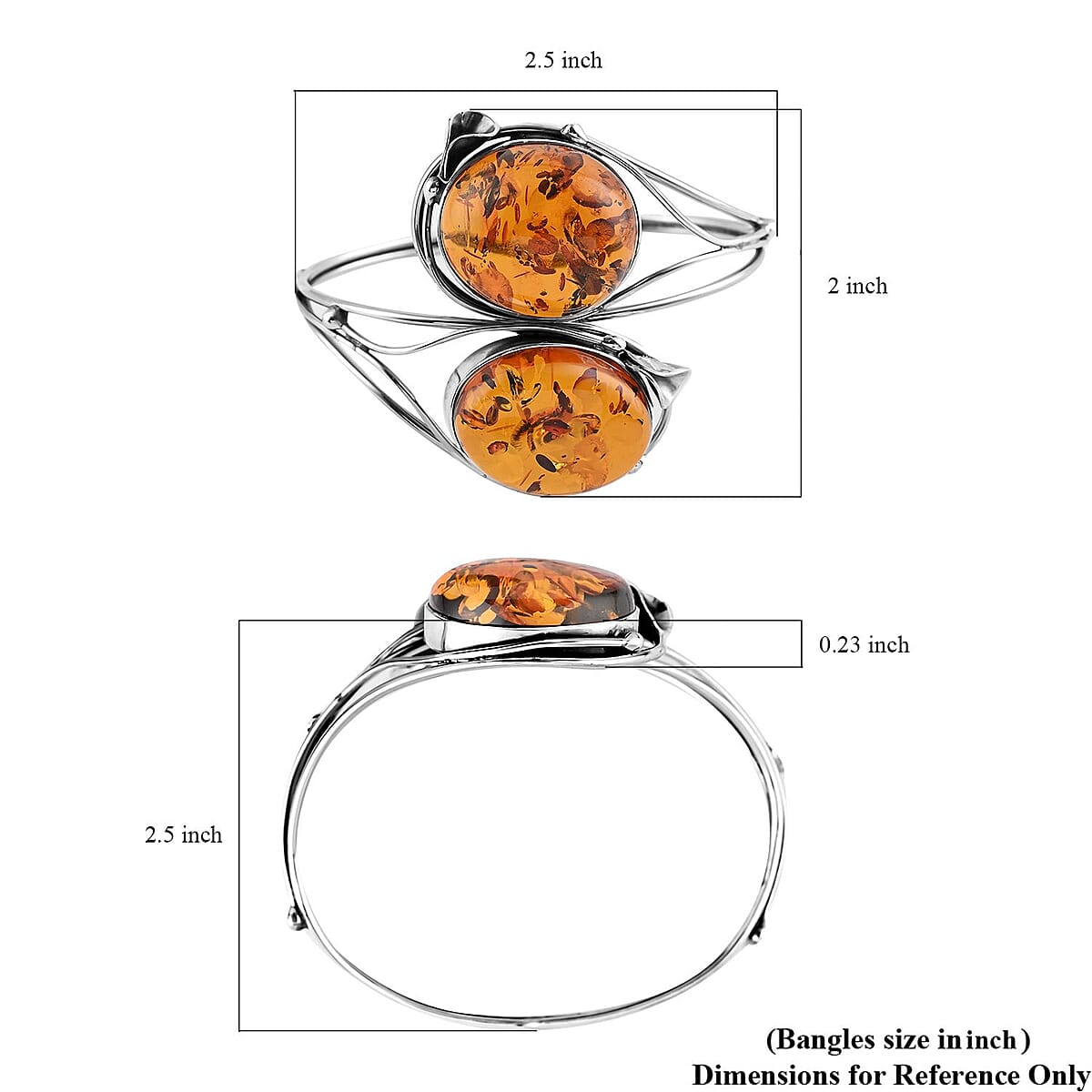Buy Baltic Cognac Colored Amber Wrap Around Bangle Bracelet in Sterling ...