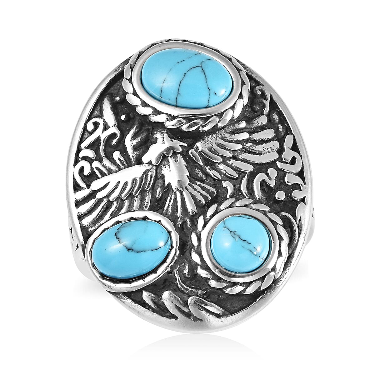 Buy Blue Howlite Bald Eagle Ring in Stainless Steel (Size 9.0) 2.20 ctw ...