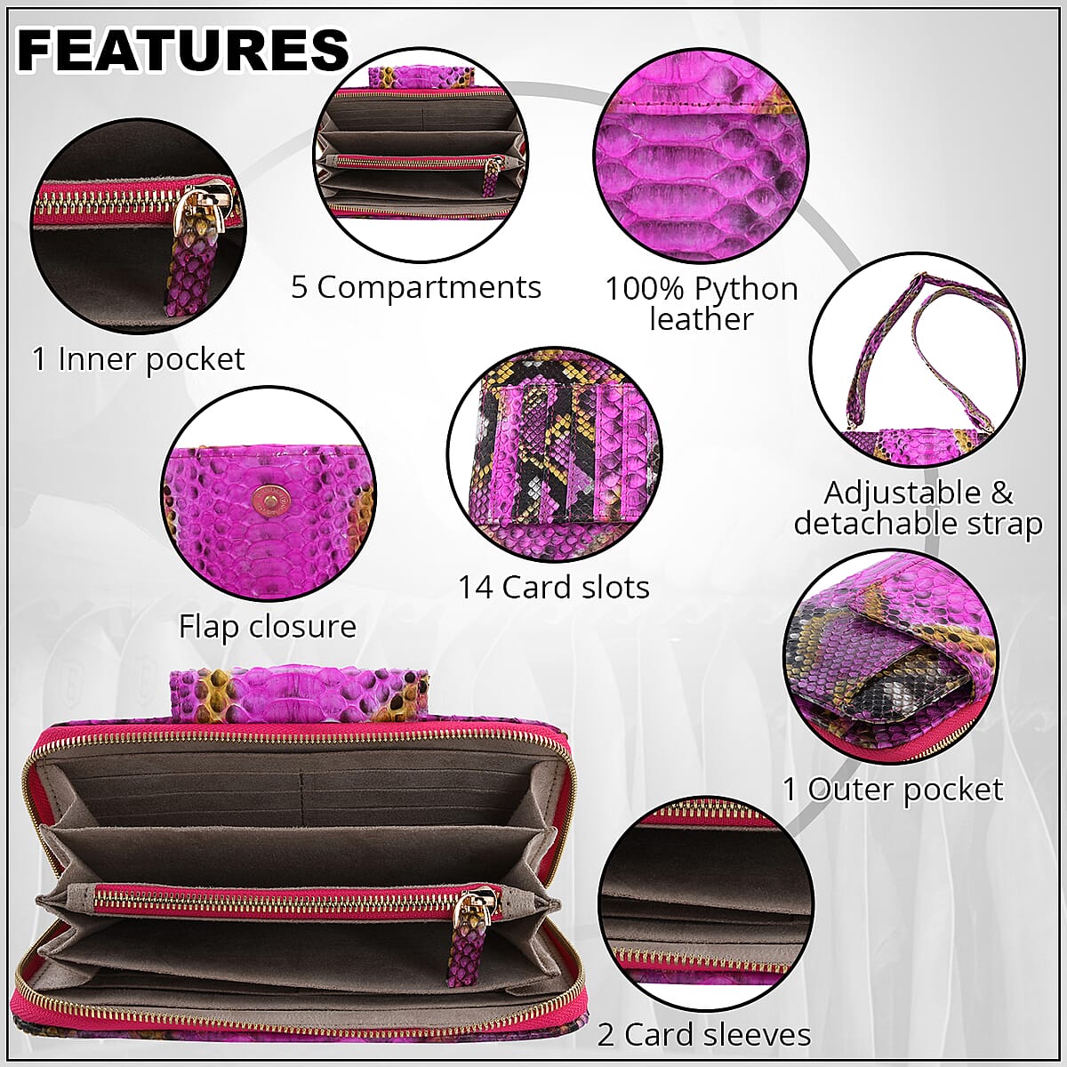 Buy The Pelle Collection Handmade 100% Genuine Python Leather Pink ...