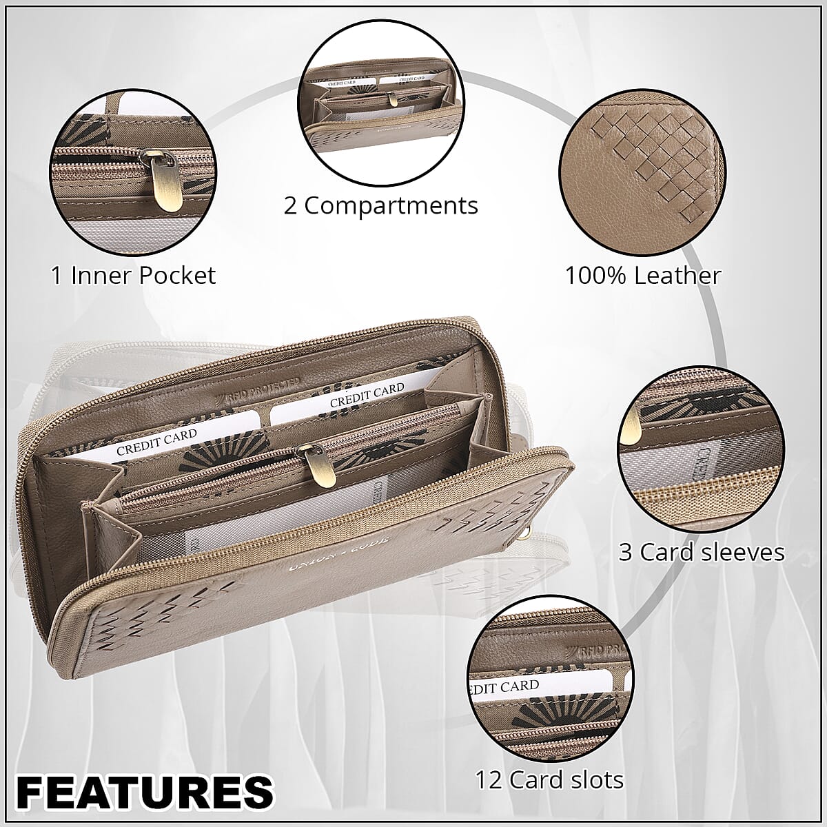 Buy Union Code Grey 100% Genuine Leather RFID Wallet at ShopLC.