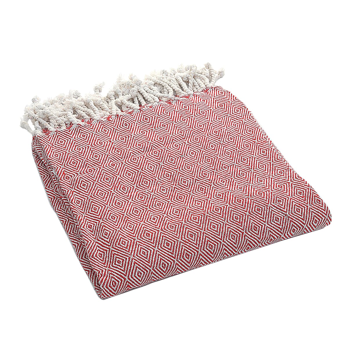 Buy Red Big Diamond Pattern Cotton Woven Throw Blanket at ShopLC.