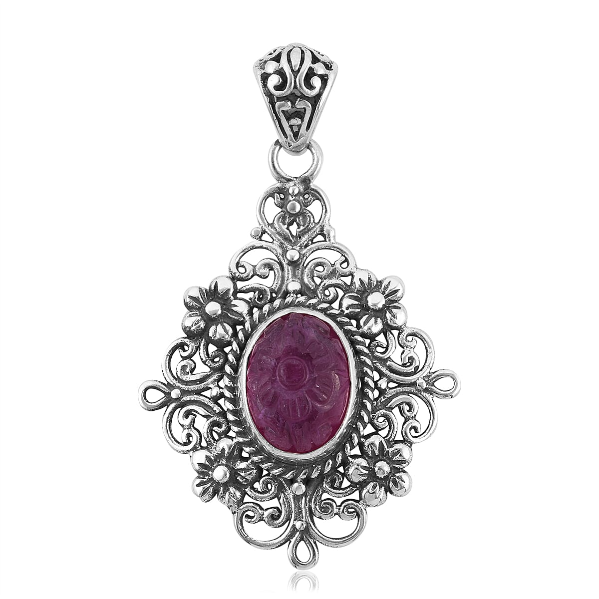 Buy Bali Legacy Ruby Carved Pendant in Sterling Silver 7 Grams 9.00 ctw ...