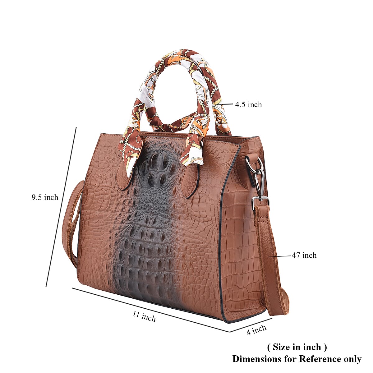 Buy Brown Croco Embossed Genuine Leather Tote Bag with Handle Drop and ...