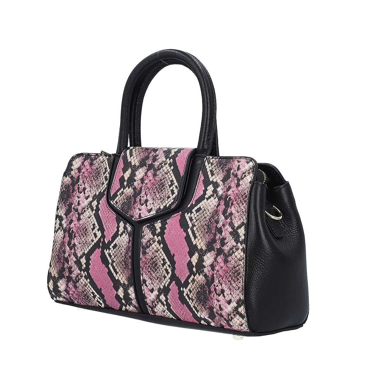 Buy Black and Pink Snake Print Genuine Leather Convertible Tote Bag ...