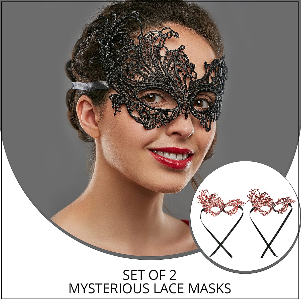 Buy Set of 2 Red Mysterious Lace Masks at ShopLC.