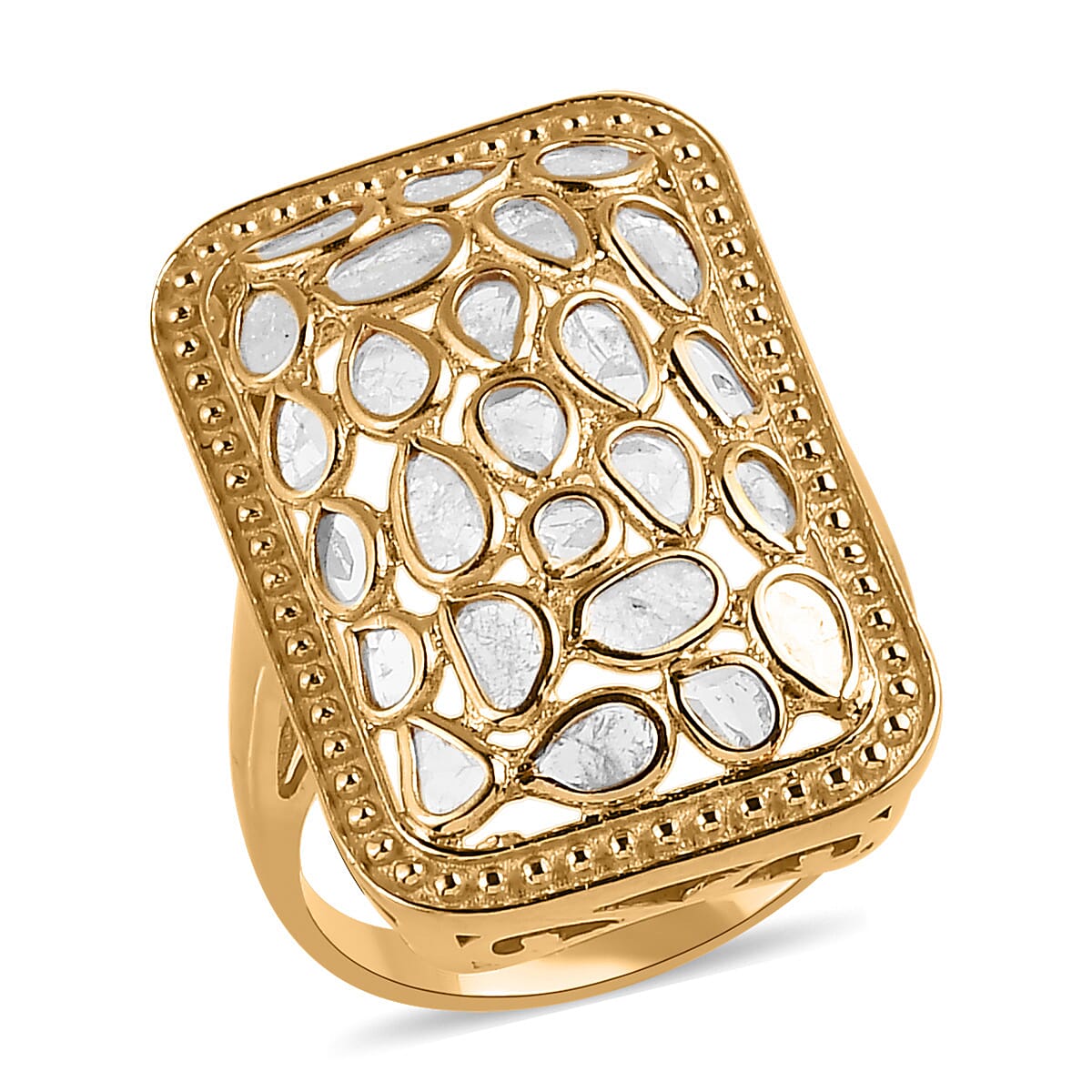Buy Polki Diamond Ring in 14K Yellow Gold Over Sterling Silver (Size 9. ...