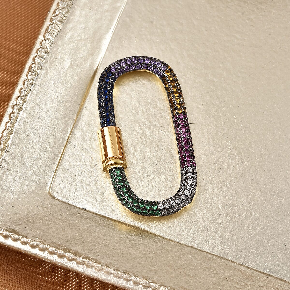 Buy Long Oval Shaped Multi Rainbow Color Zircon Carabiner Screw Lock ...