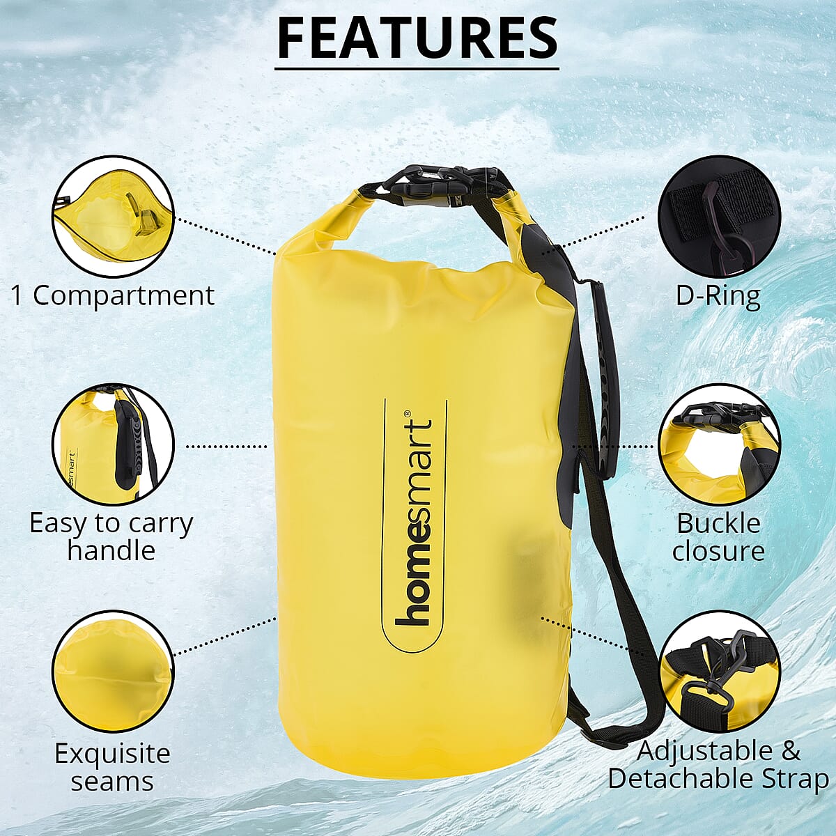 Buy Homesmart Yellow Waterproof Bag With Roll-Top Closure and Buckle at ...