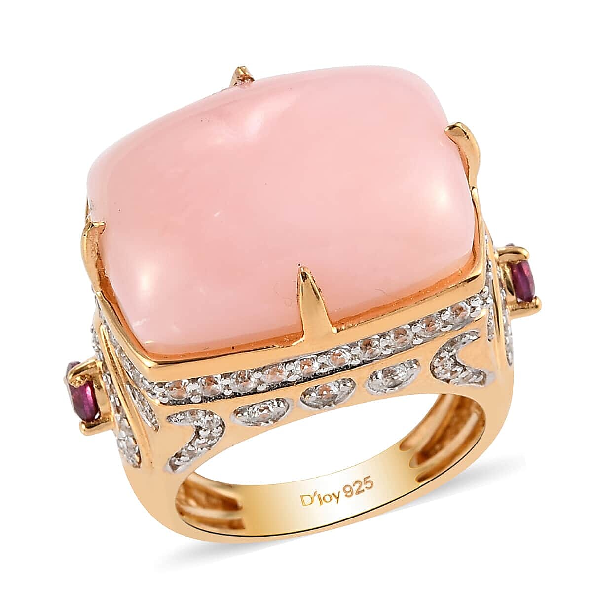 Buy Peruvian Pink Opal and Multi Gemstone Ring in Vermeil Yellow Gold ...