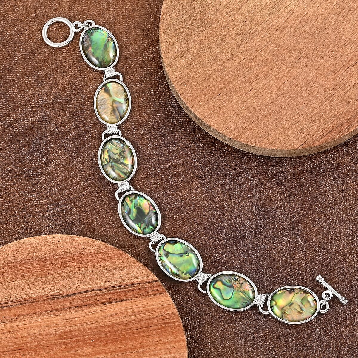 Buy Abalone Shell Beaded Bracelet in Silvertone (8 In) at ShopLC.