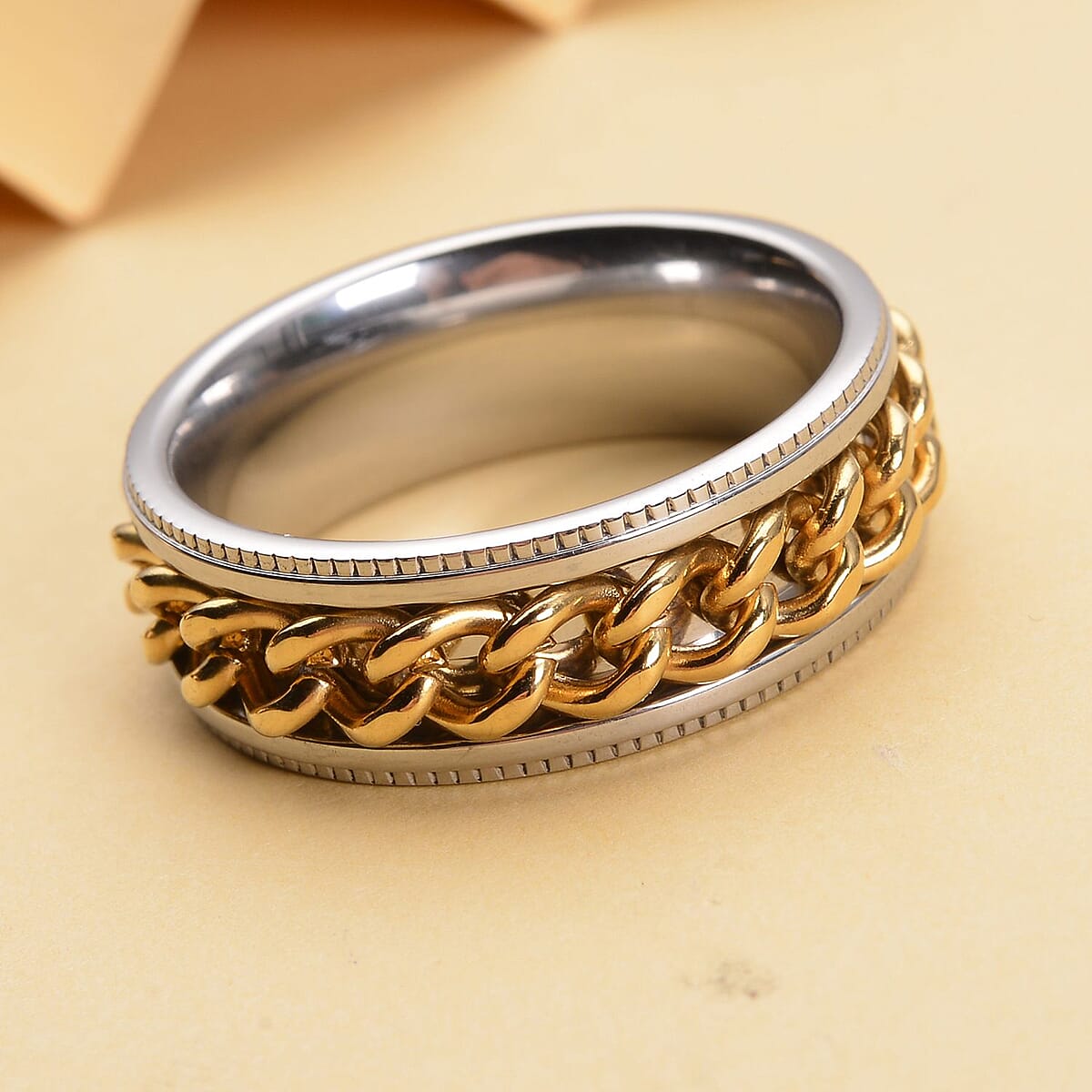 Buy Cuban Chain Spinner Ring in ION Plated YG and Stainless Steel at ...
