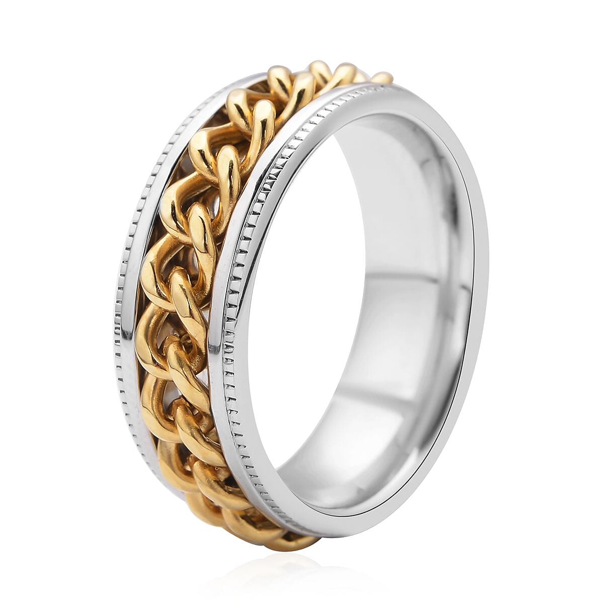Buy Cuban Chain Spinner Ring in ION Plated YG and Stainless Steel at ...