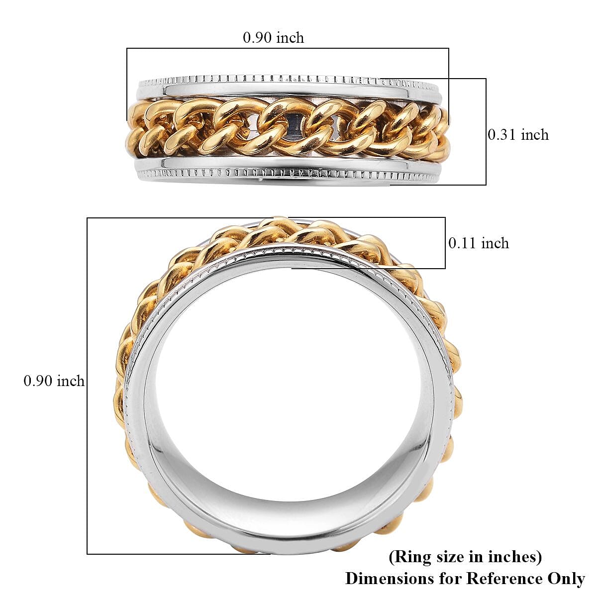 Buy Cuban Chain Spinner Ring in ION Plated YG and Stainless Steel at ...
