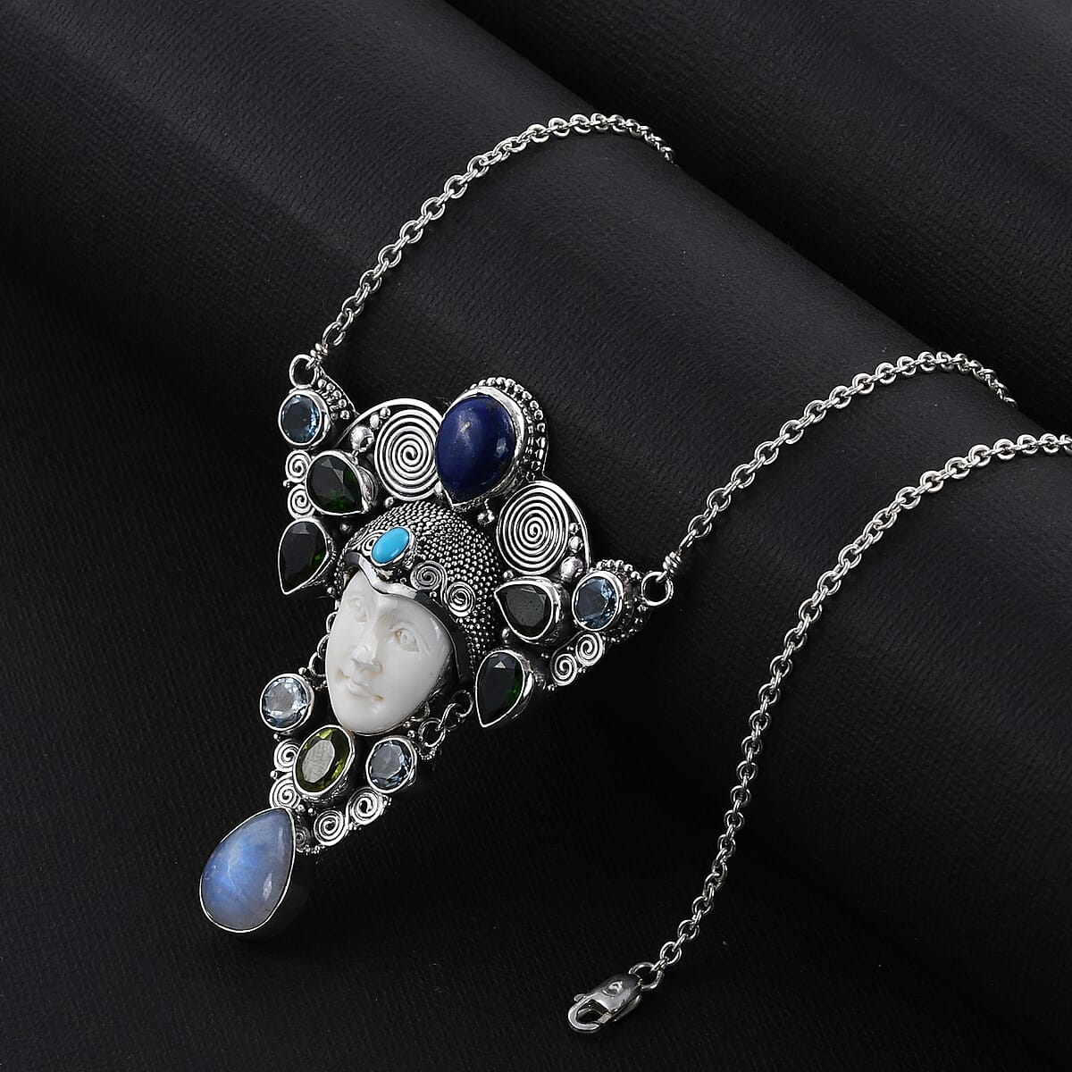 Buy Bali Goddess Carved Bone and Multi Gemstone Necklace 20 Inches in ...