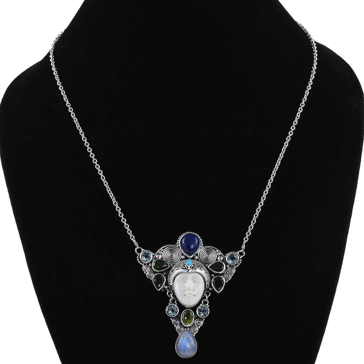 Buy Bali Goddess Carved Bone and Multi Gemstone Necklace 20 Inches in ...