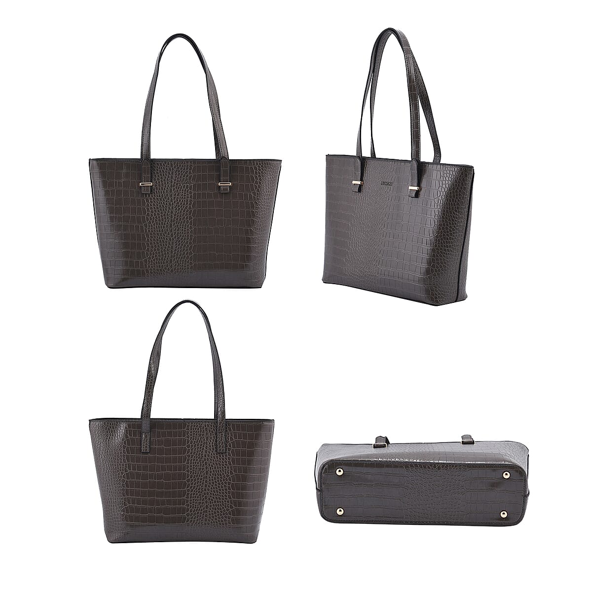 Buy Passage Grey Croco Embossed Faux Leather Tote Bag Crossbody Bag ...