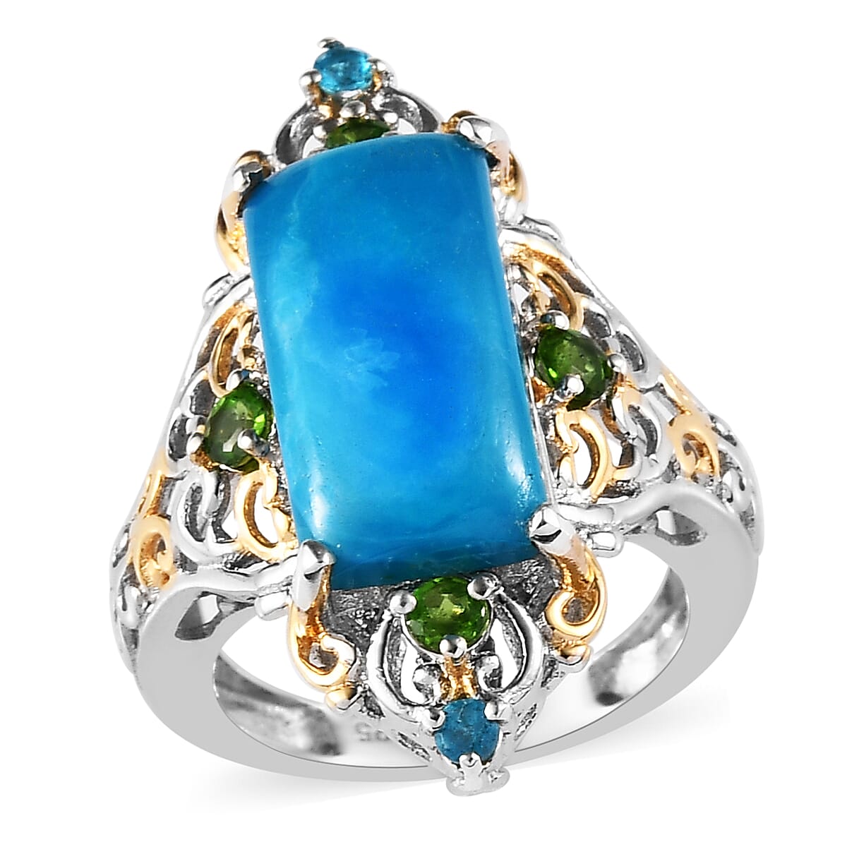 Buy Peruvian Opalina and Multi Gemstone Elongated Ring in Vermeil ...