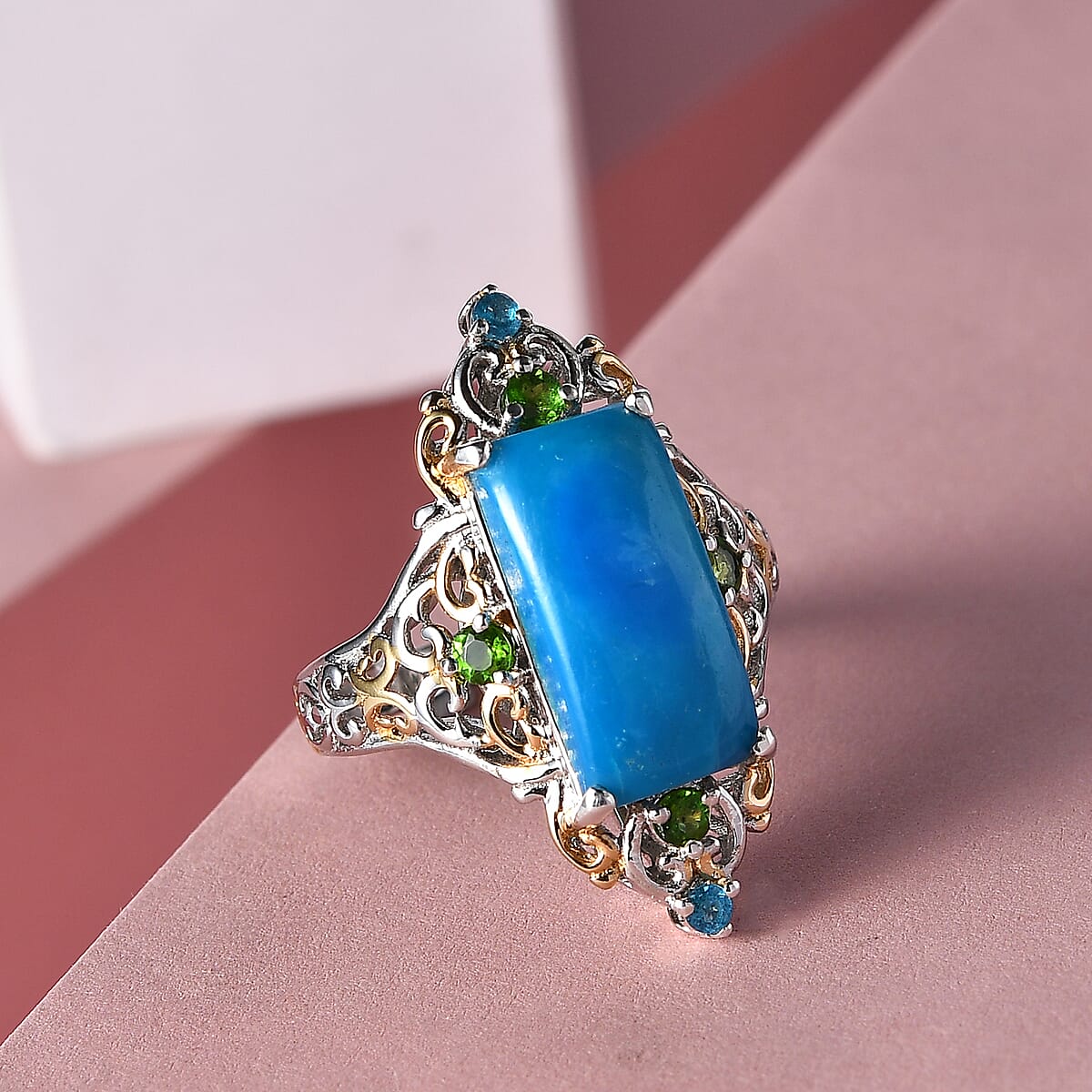 Buy Peruvian Opalina and Multi Gemstone Elongated Ring in Vermeil ...