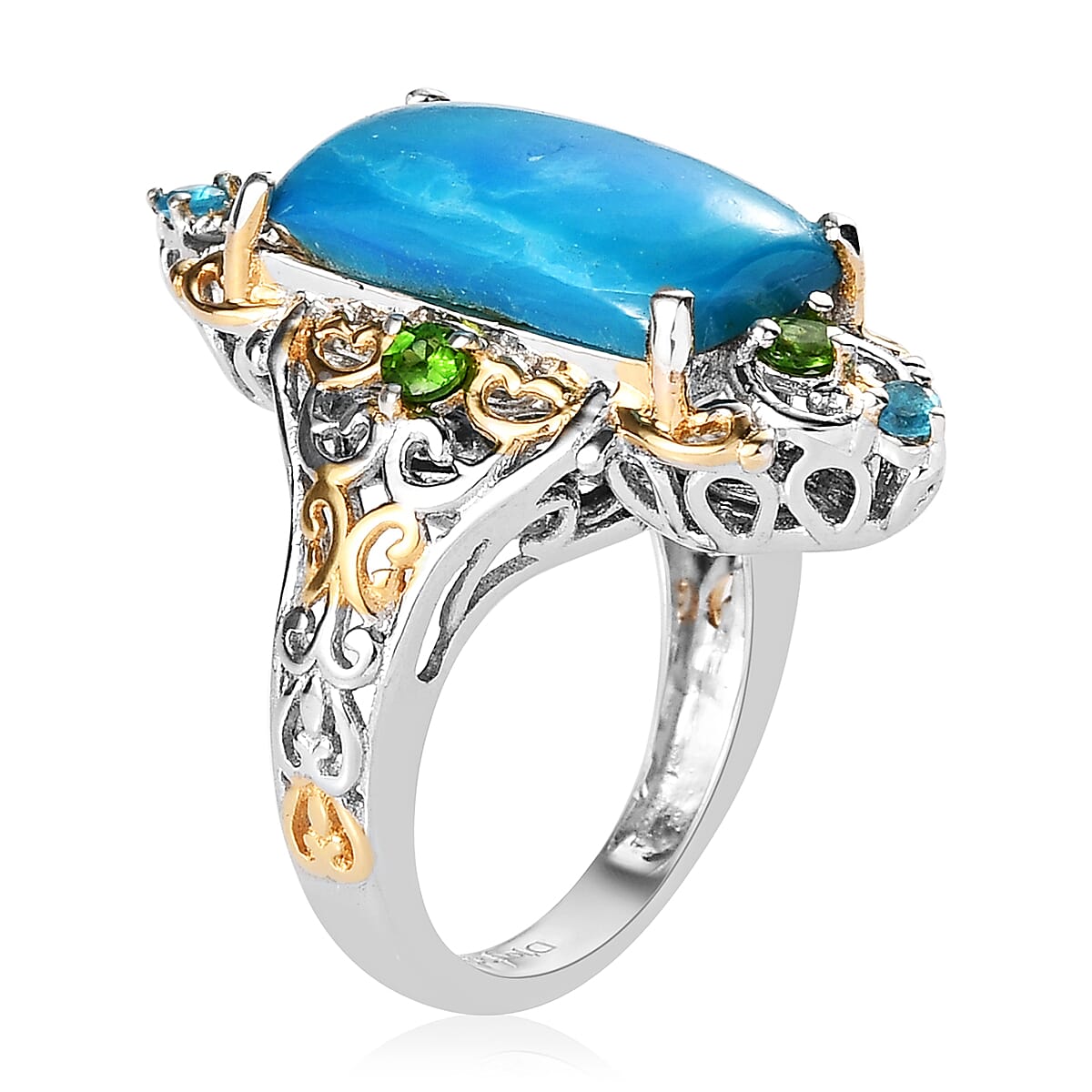 Buy Peruvian Opalina and Multi Gemstone Elongated Ring in Vermeil ...