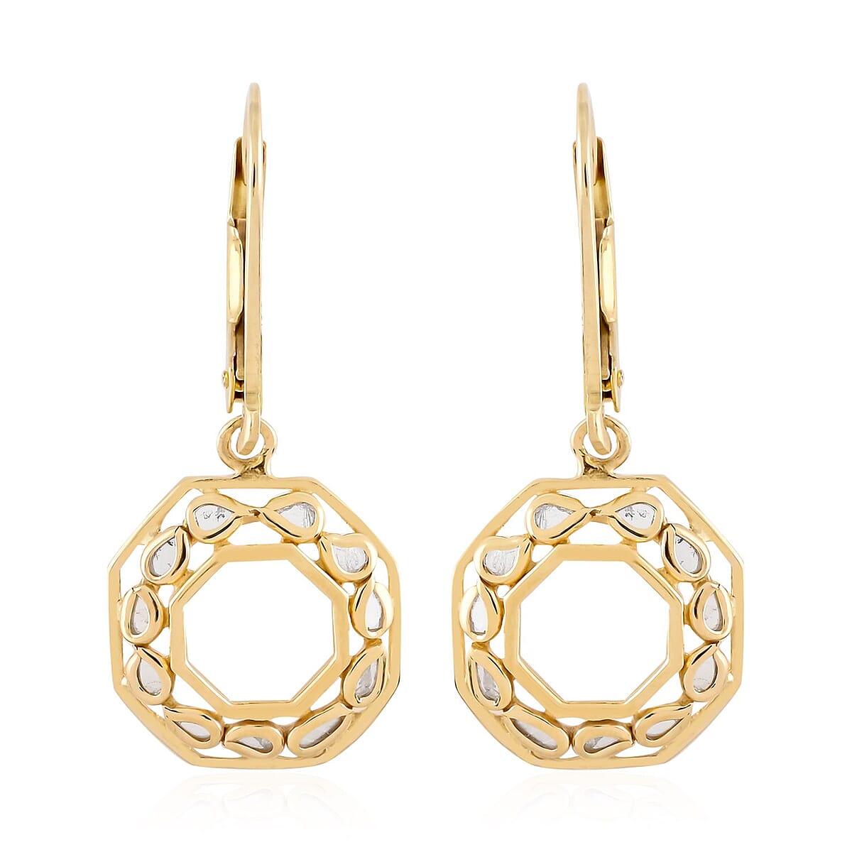 Buy Polki Diamond Octillion Shape Lever Back Earrings in Vermeil Yellow ...