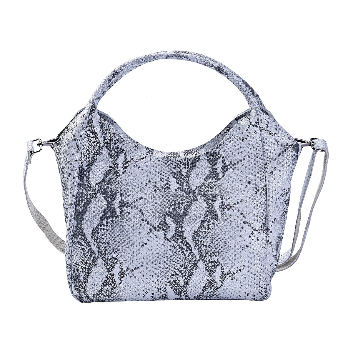 Buy Silver and Black Python Embossed Print Genuine Leather Hobo Bag ...
