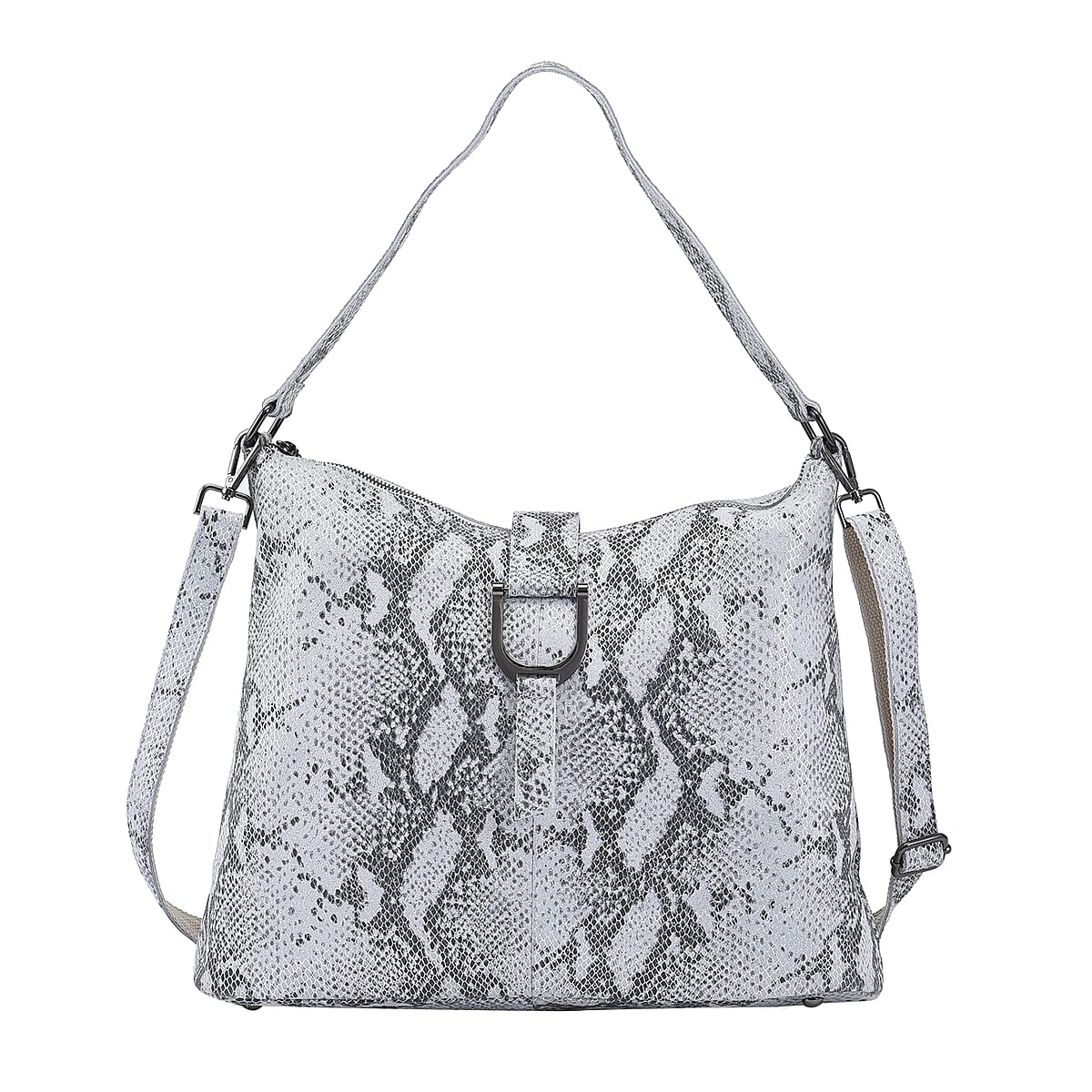Buy Silver and Black Snake Print Genuine Leather Hobo Bag with ...