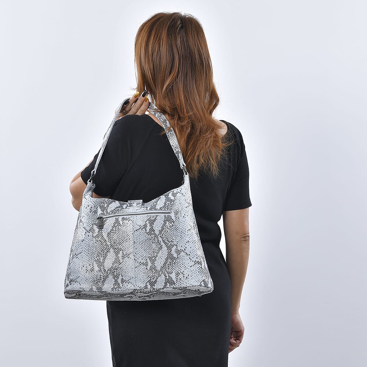 Buy Silver and Black Snake Print Genuine Leather Hobo Bag with ...