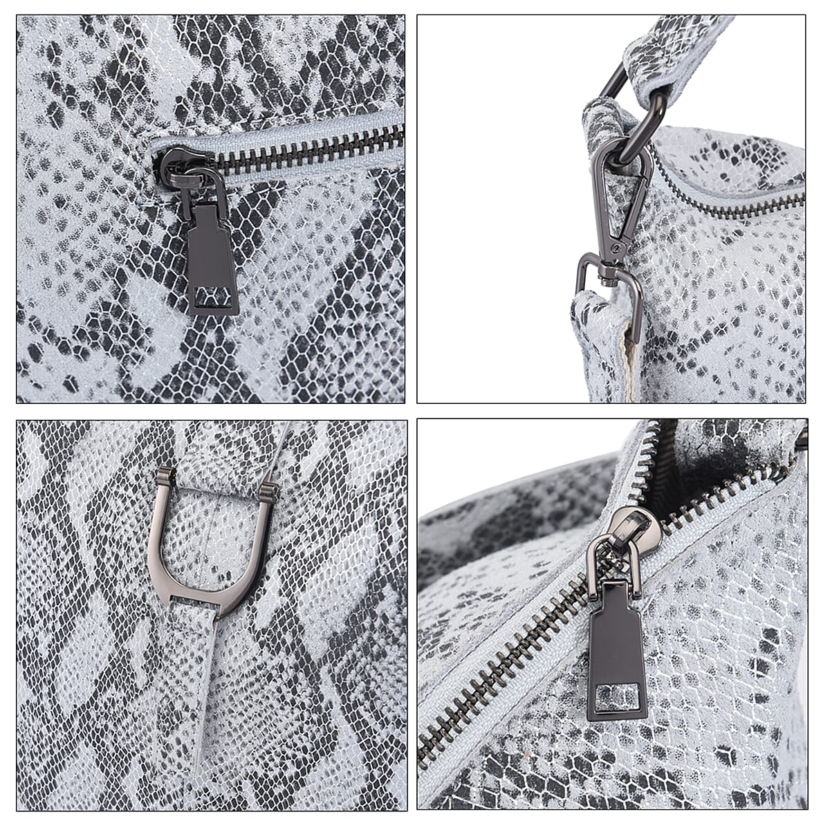 Buy Silver and Black Snake Print Genuine Leather Hobo Bag with ...