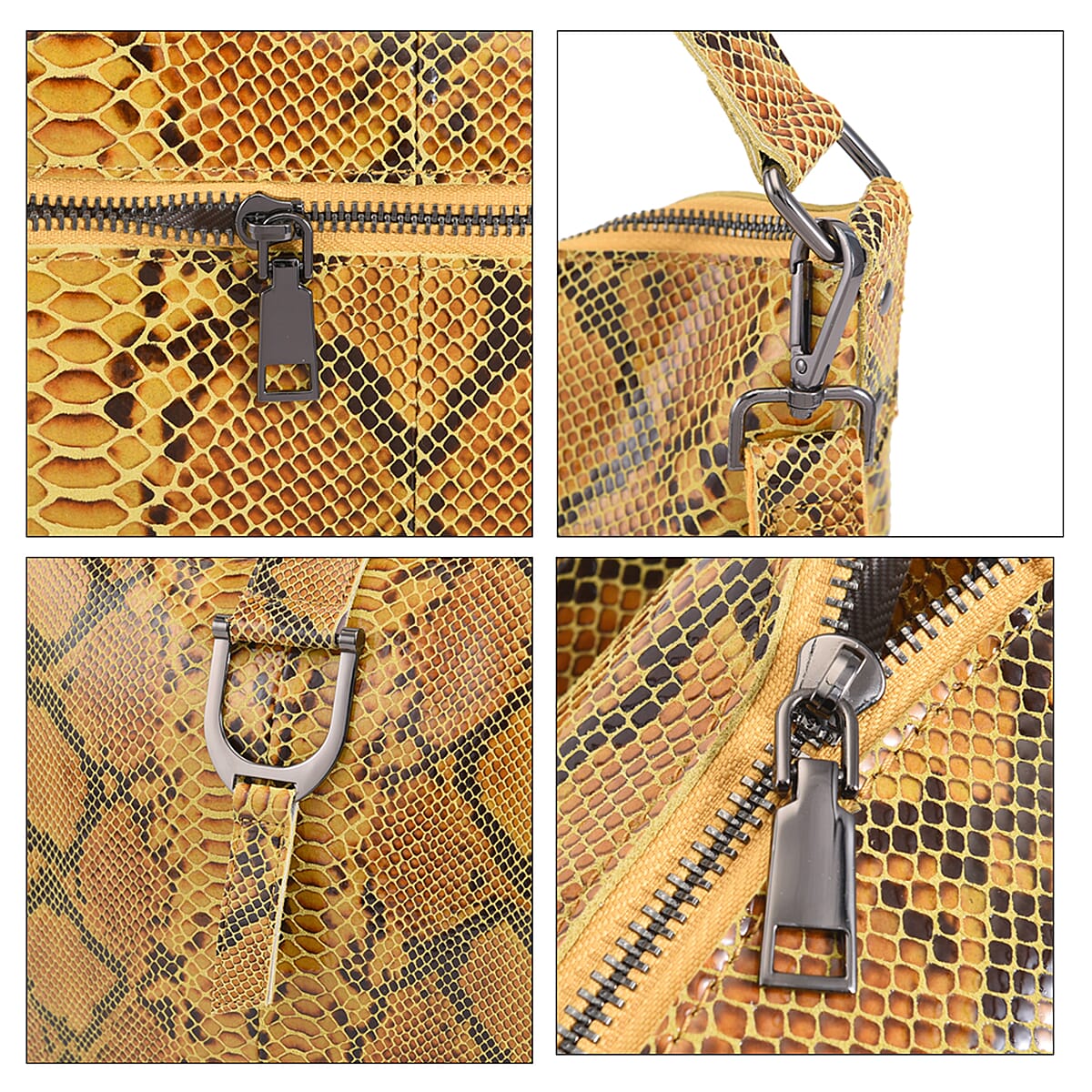 Buy Yellow and Black Snake Print Genuine Leather Hobo Bag with ...
