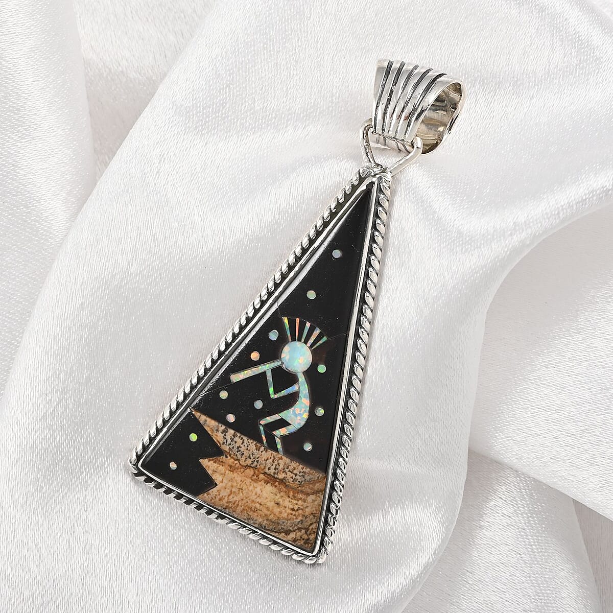 Buy Santa Fe Style Black Onyx and Multi Gemstone Kokopelli Pendant in ...