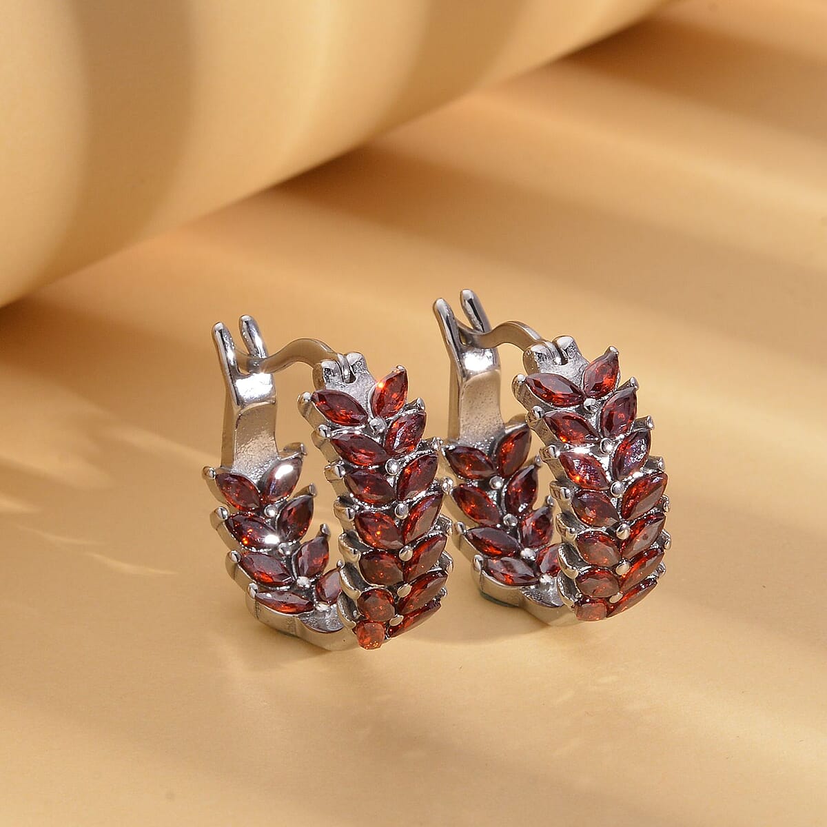 Buy Ruby Color Austrian Crystal Hoop Earrings in Stainless Steel ...