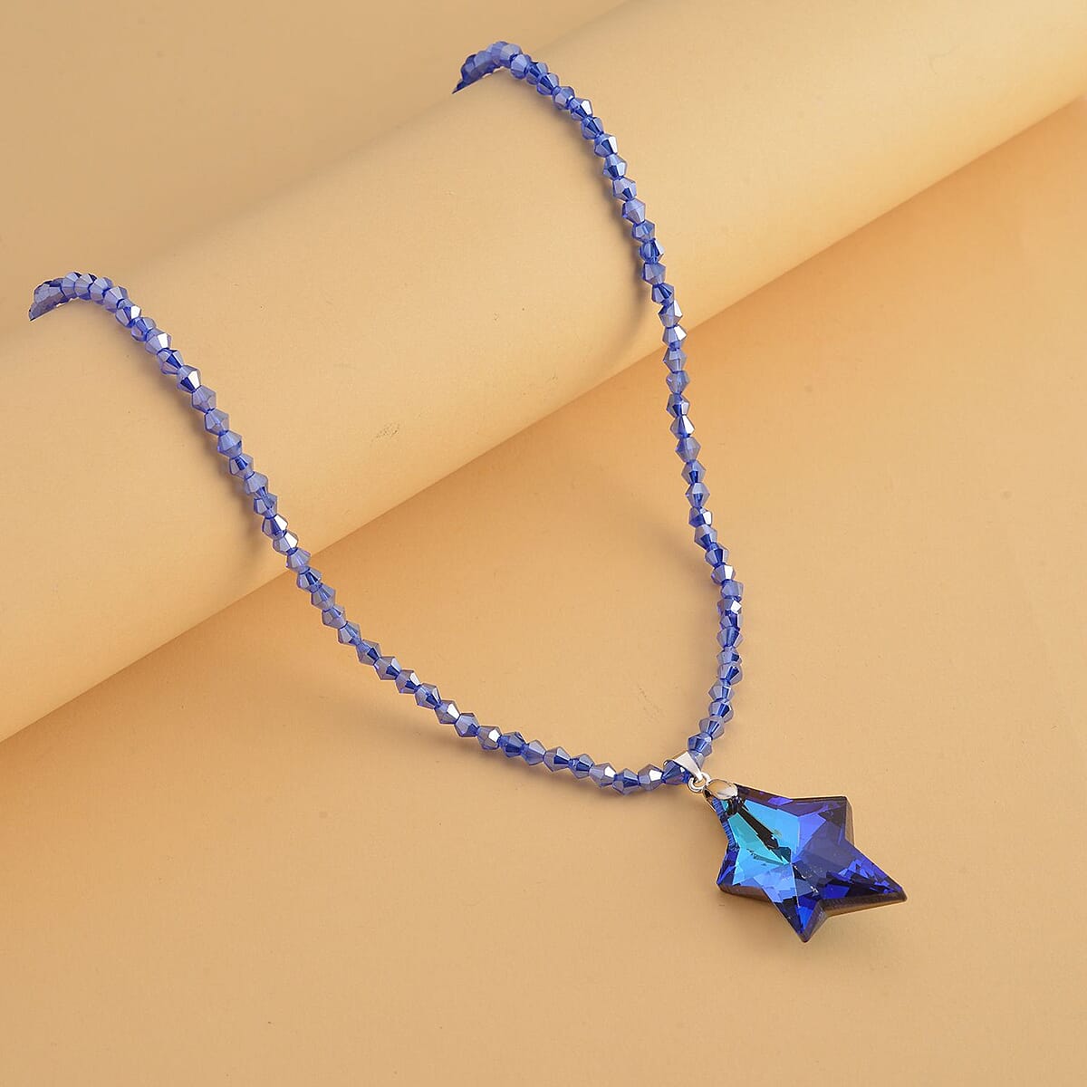 Buy Simulated Blue Topaz Star Pendant with Beaded Necklace in Silvertone 20-22 Inches at ShopLC.