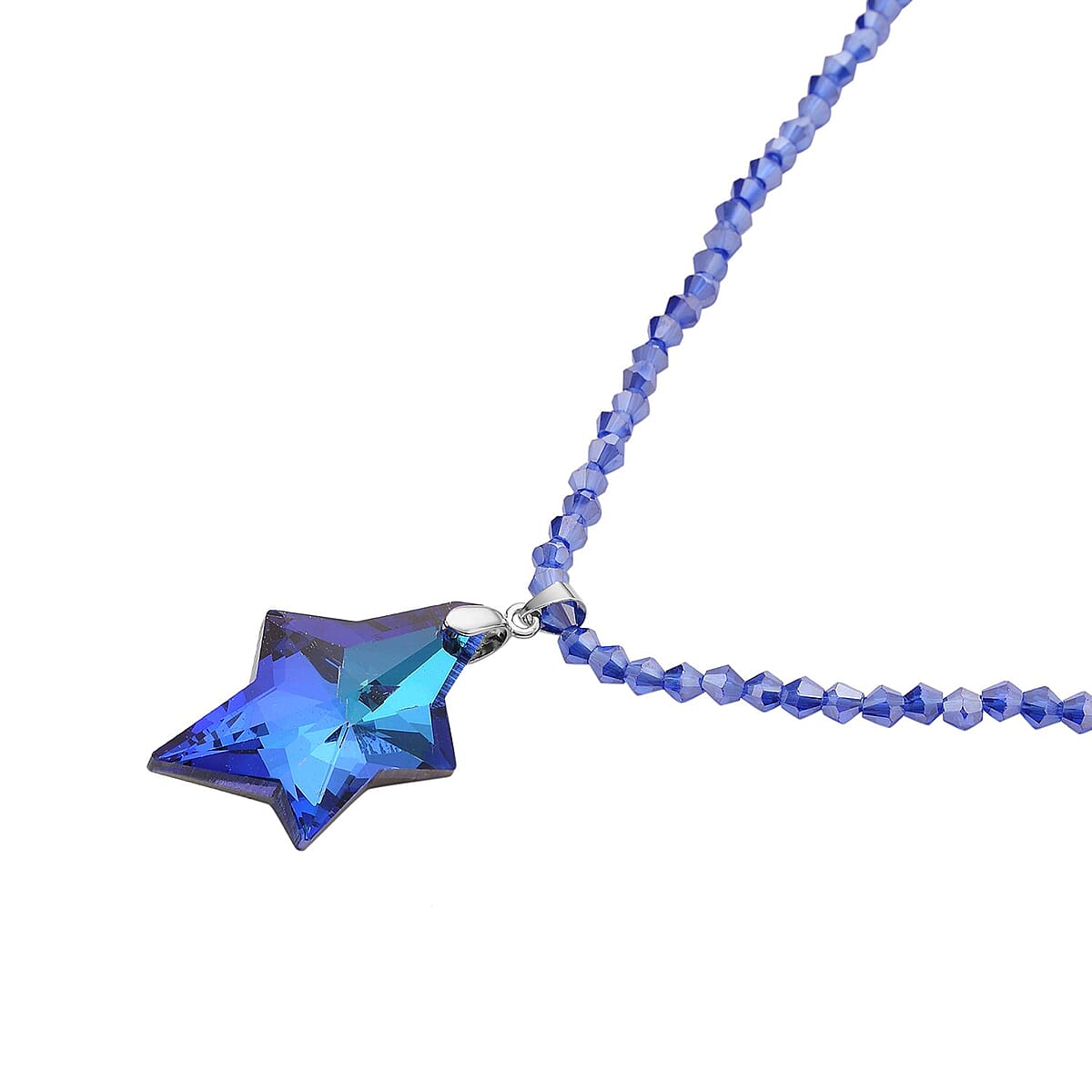 Buy Simulated Blue Topaz Star Pendant with Beaded Necklace in ...