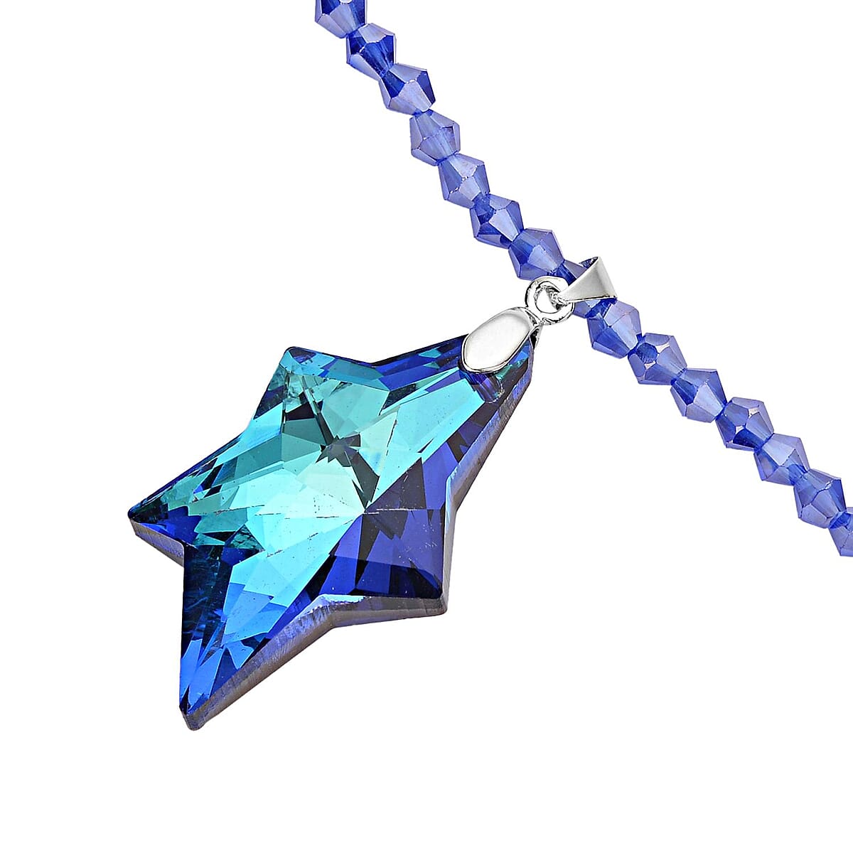 Buy Simulated Blue Topaz Star Pendant with Beaded Necklace in ...