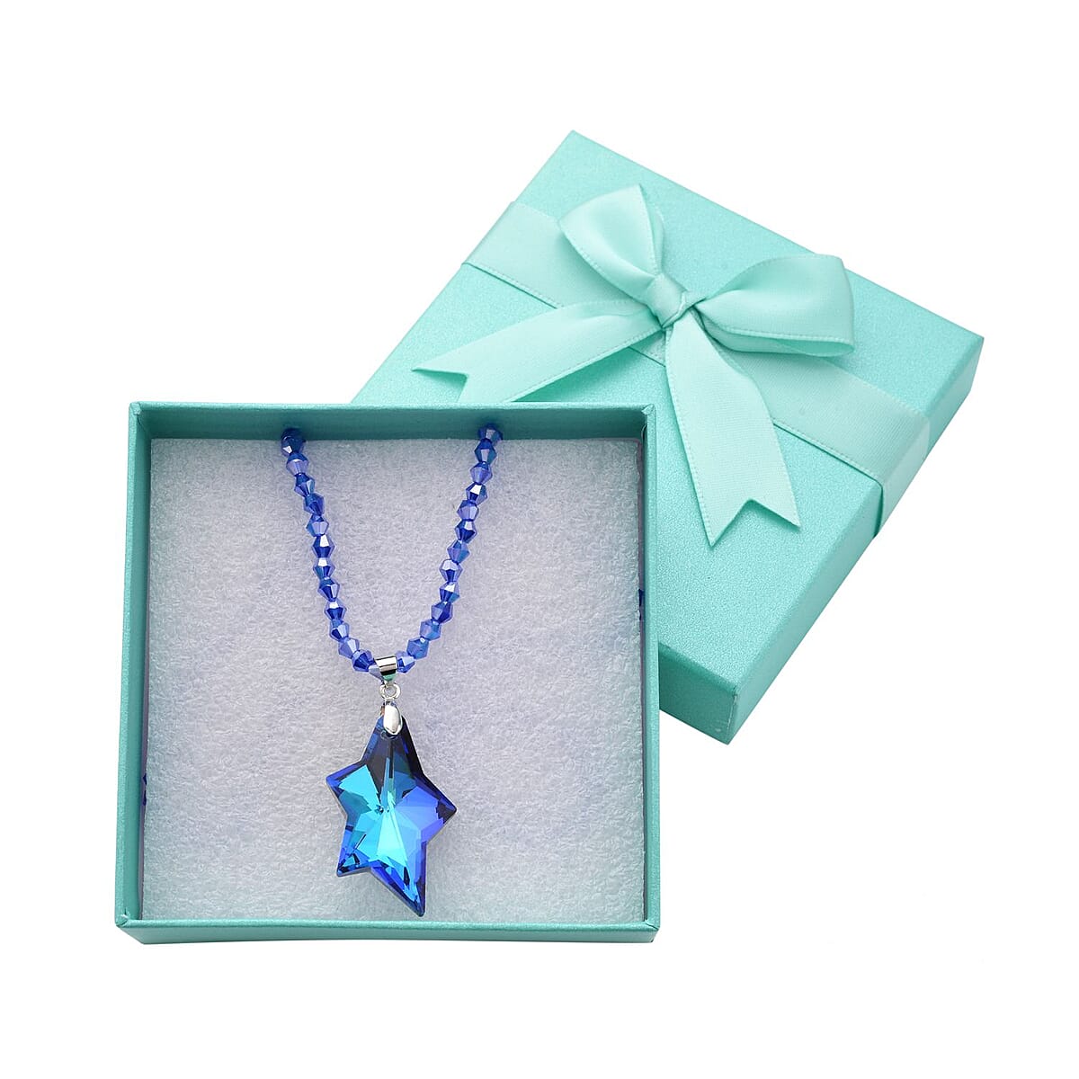 Buy Simulated Blue Topaz Star Pendant with Beaded Necklace in Silvertone 20-22 Inches at ShopLC.