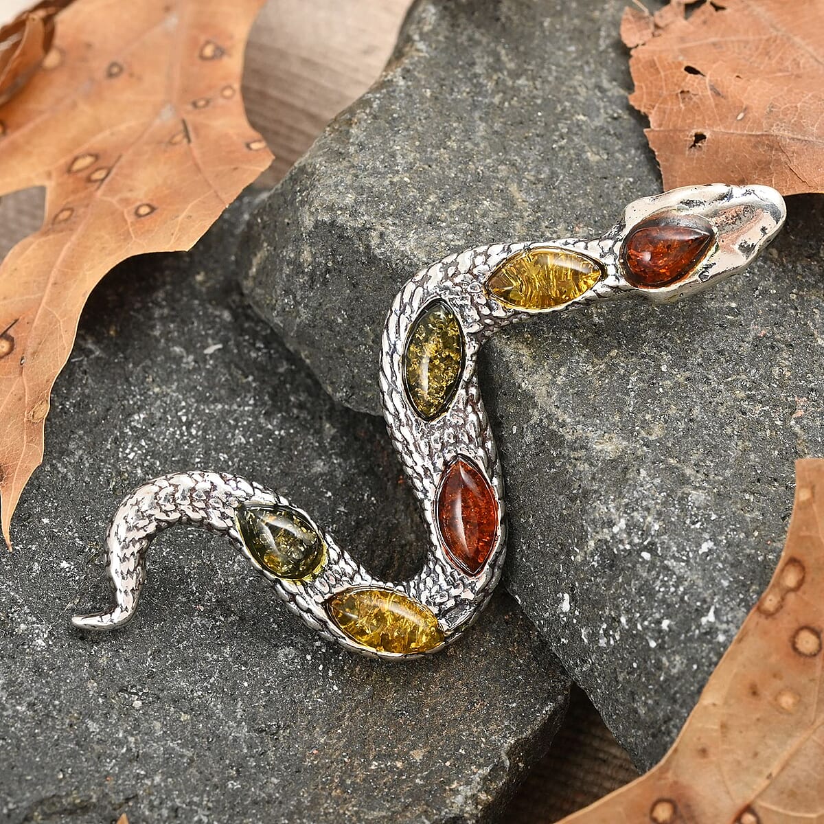 Buy Multi Color Amber Snake Pendant in Sterling Silver at ShopLC.